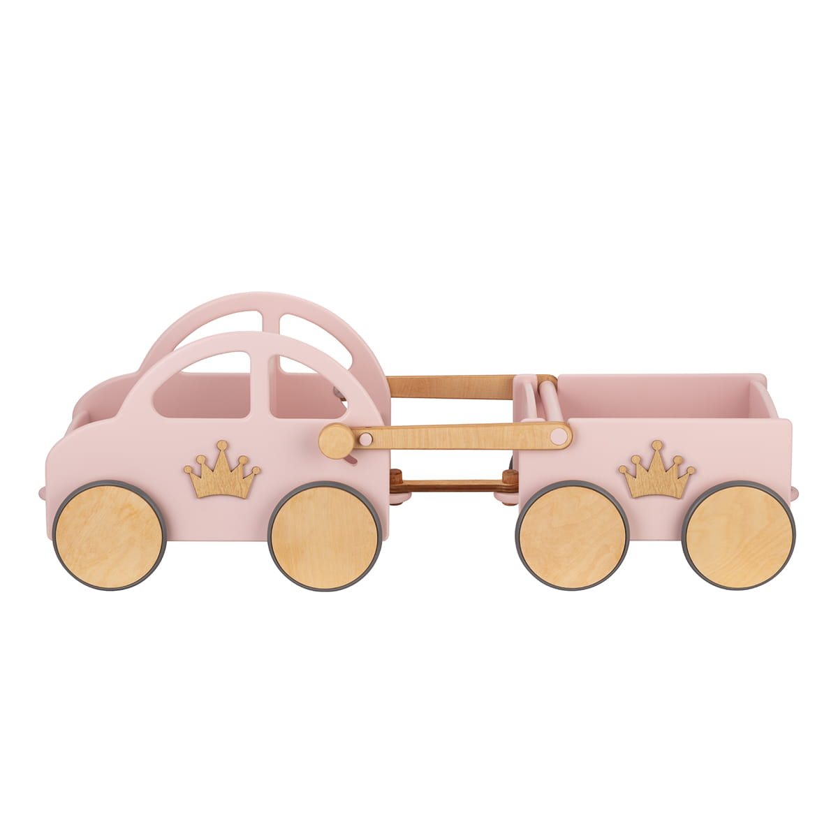 Wooden Push & Pull Toy Car with Trailer - Powder Pink Baby Girl Car